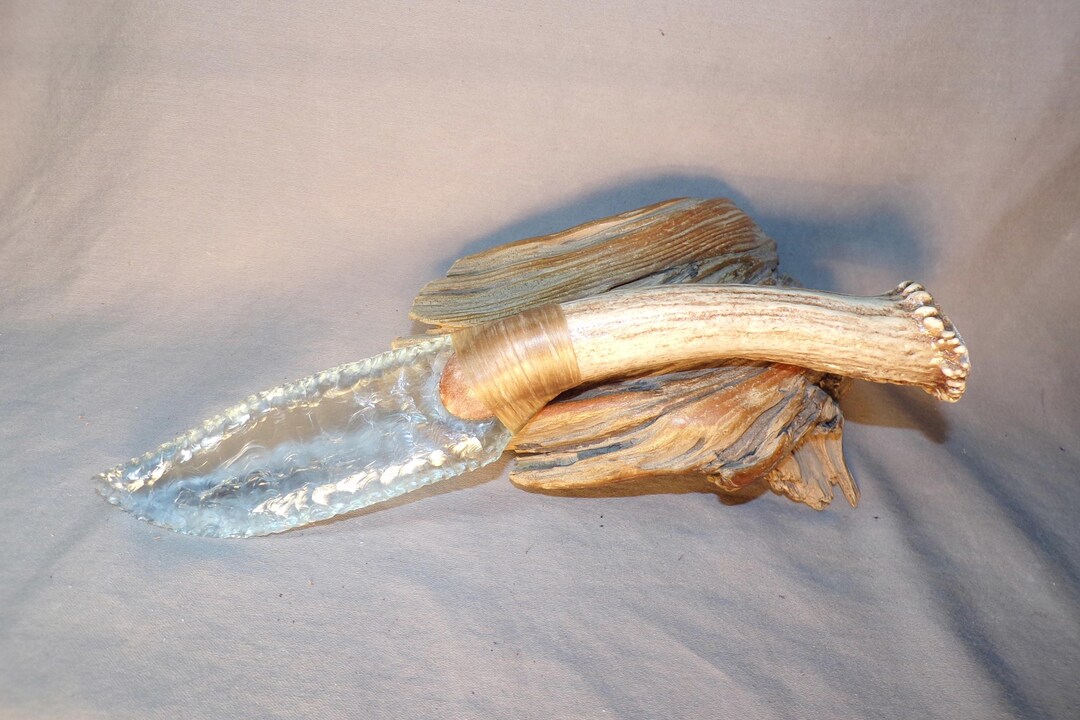 Knapped Glass Bowie Knife, Black Powder, Flint Knapping, Deer Antler ...