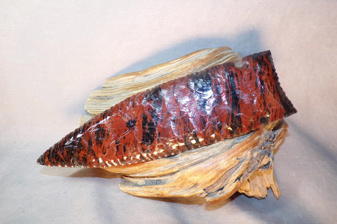 Mahogany Obsidian Fox Ear Spear Point Flint Knapping, Certificate of ...