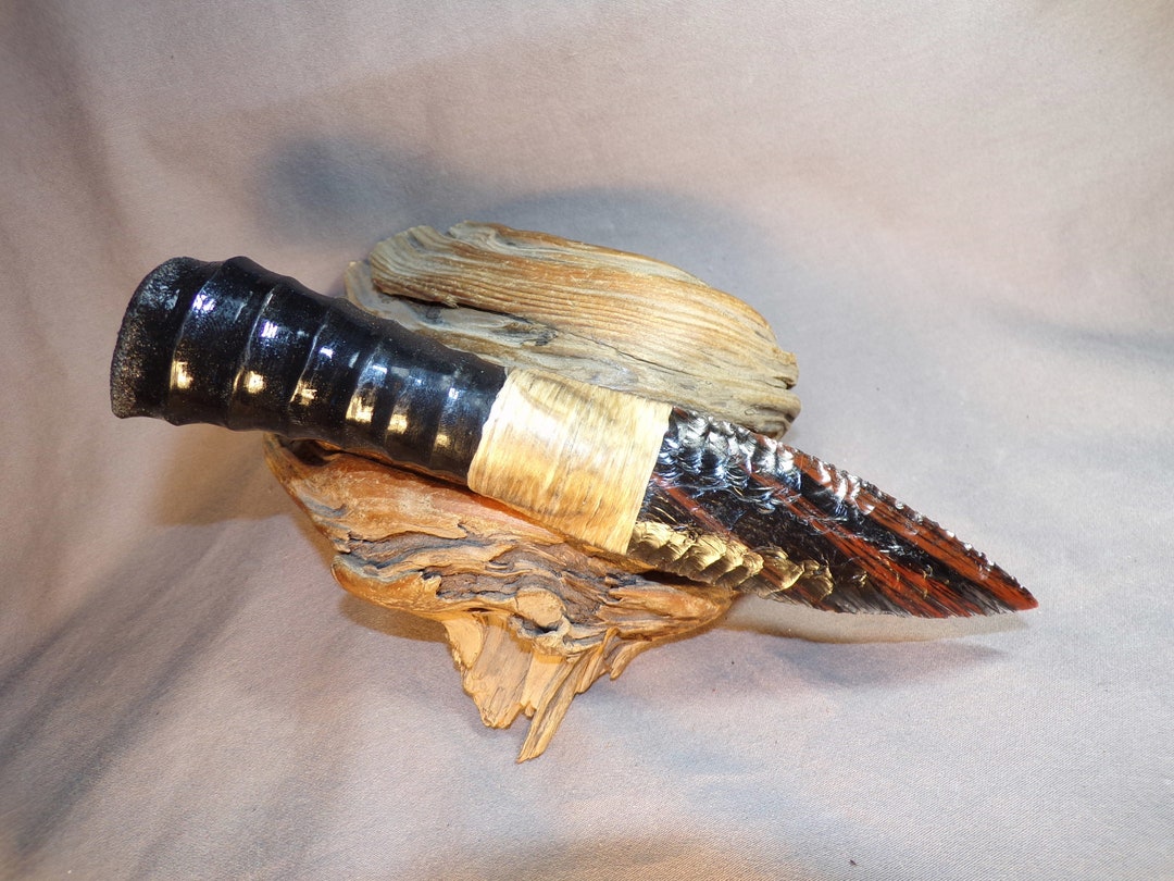 Triple Flow Obsidian Palleo Dagger Knife With Faux African - Etsy