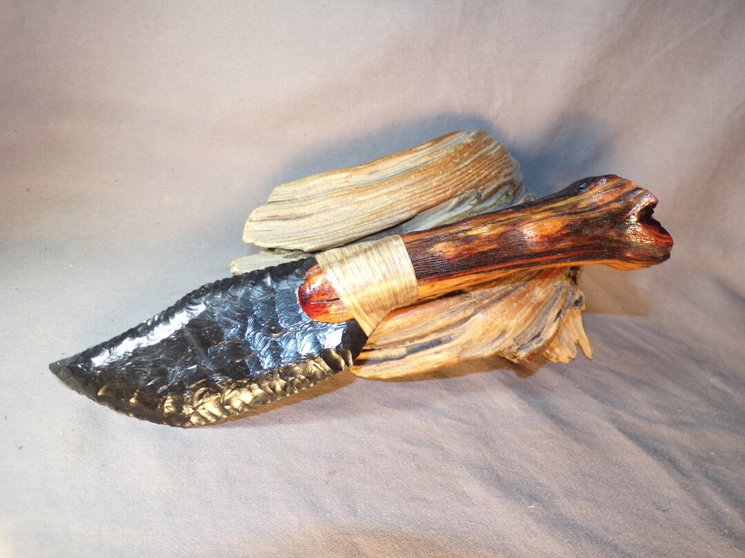 Knapped Dacite Bowie Knife Manzanita Handle Black Powder Flint Knapping ...