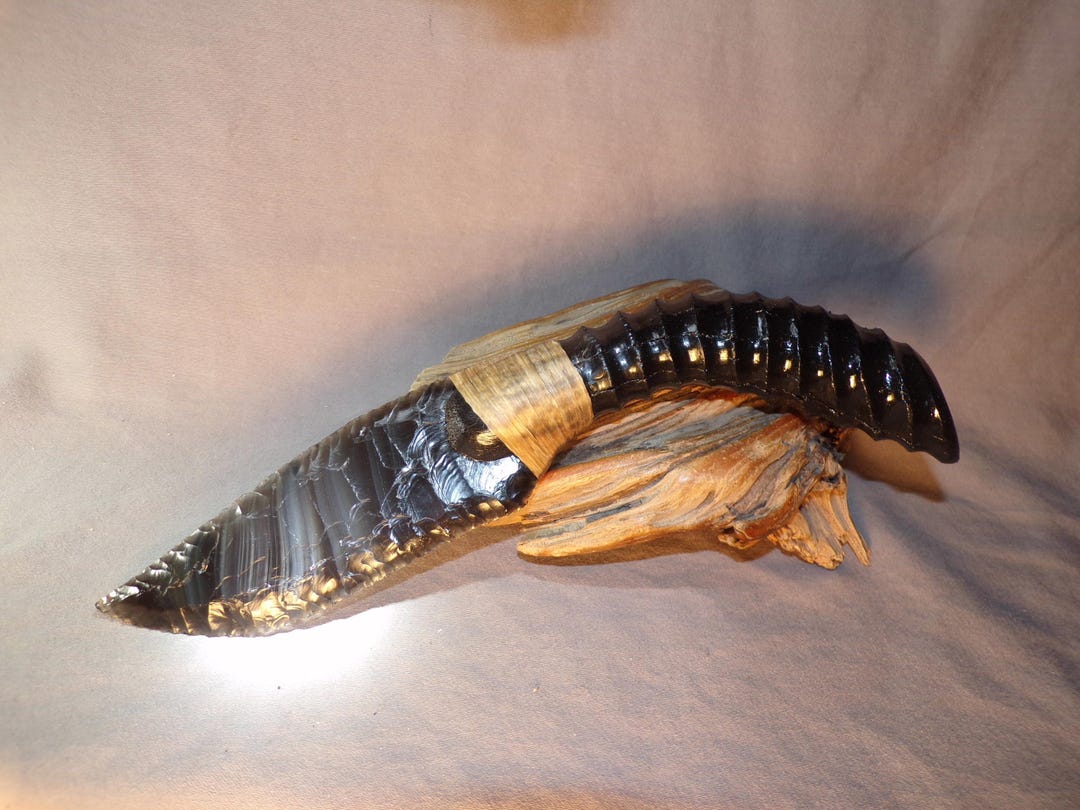 Subtle Sheen Obsidian Fantasy Knife W Carved African Handle Black ...
