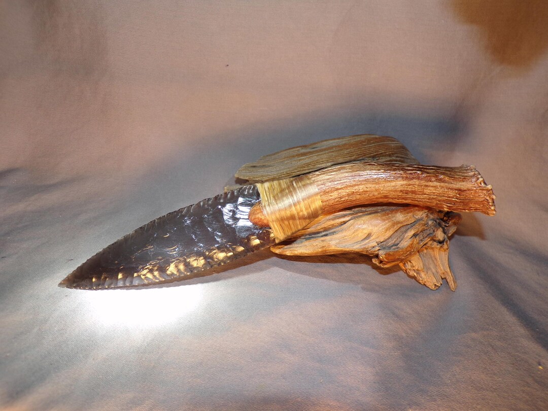 Sheen Obsidian Paleo Dagger Knife White Tail Deer Antler Handle Black ...