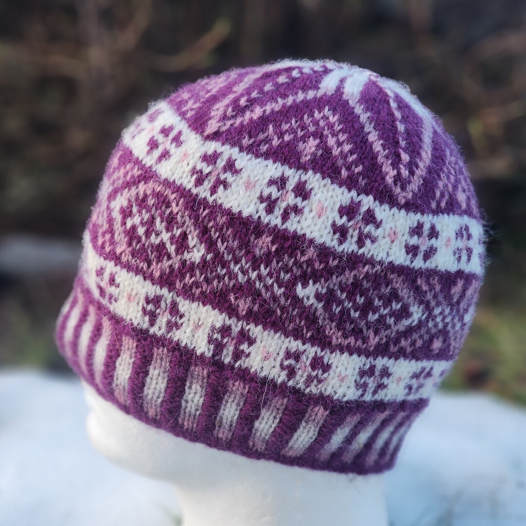 Genuine Fair Isle Hat purple/pink/lilac/white - Etsy