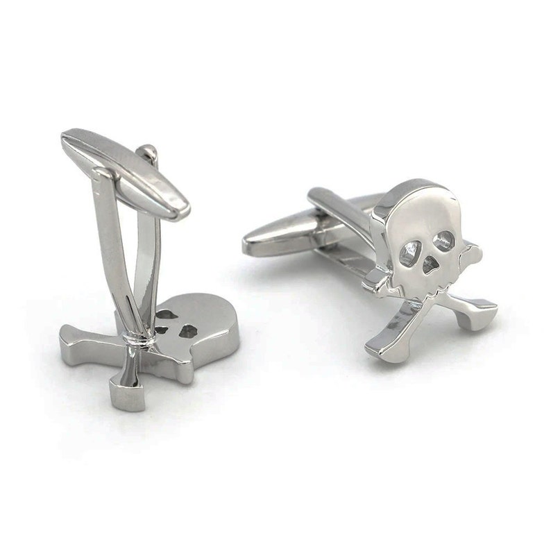 Silver Skull Cufflinks Skull and Cross Bones Halloween Cuff - Etsy