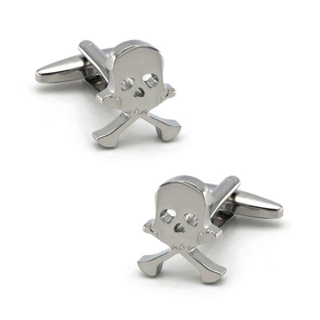 Silver Skull Cufflinks Skull and Cross Bones Halloween Cuff Link Set - Etsy