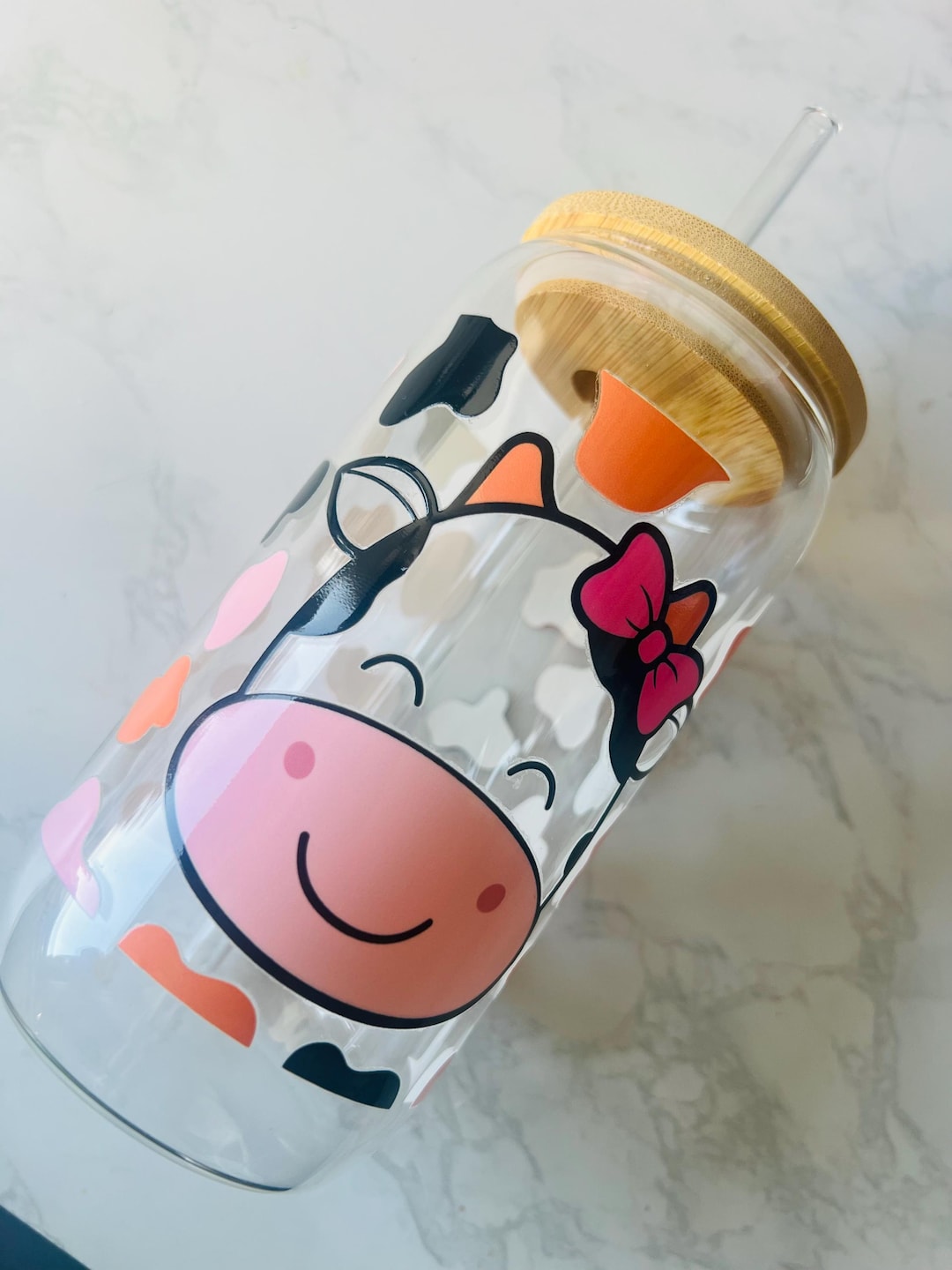 Cute Cow Glass Cup With Straw – 16 Oz Iced Coffee Tumbler | Kawaii Farm ...