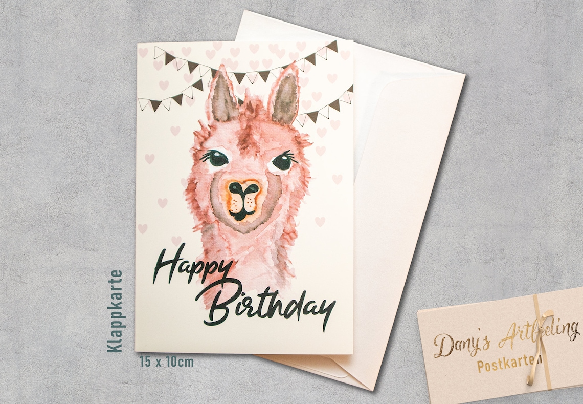 Alpaca Happy Birthday Birthday Card Folding Card Incl. - Etsy