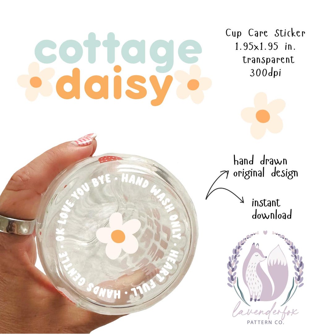 Cottage Daisy Cup Care Sticker | Reusable Tumbler & Mug Care Label ...