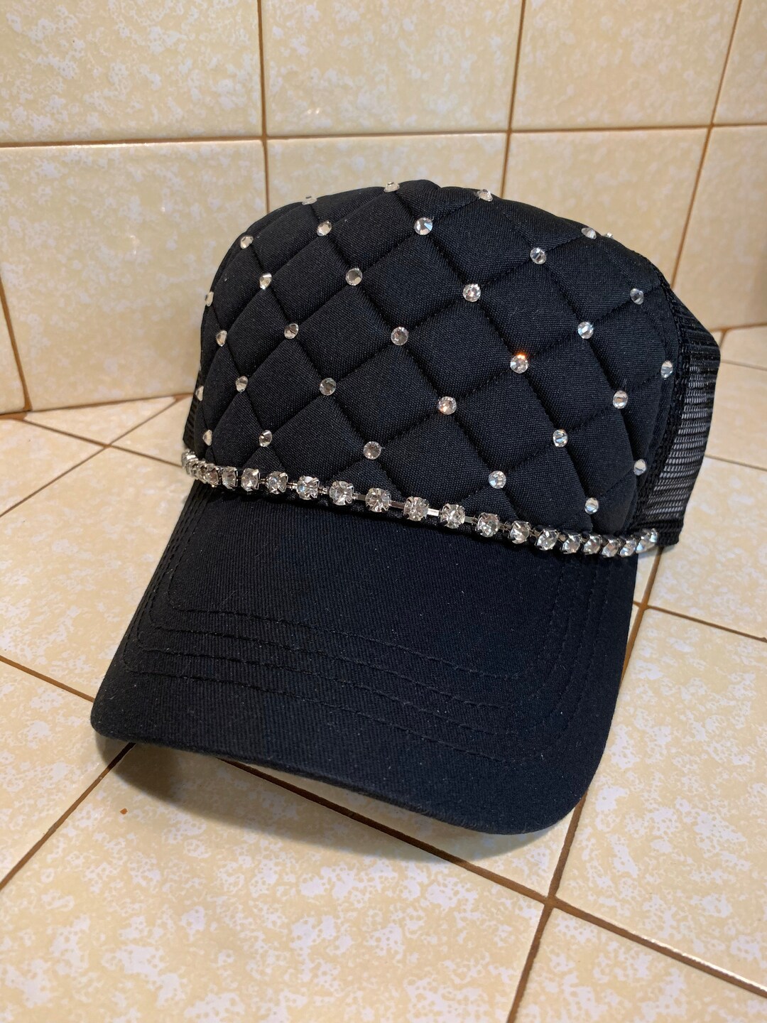 Black Rhinestone Trucker Hat - Etsy