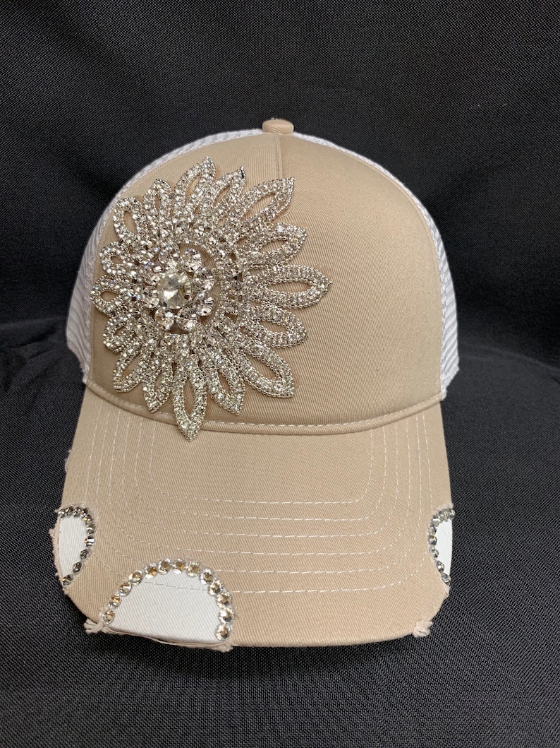 Tan & White Rhinestone Trucker Hat - Etsy