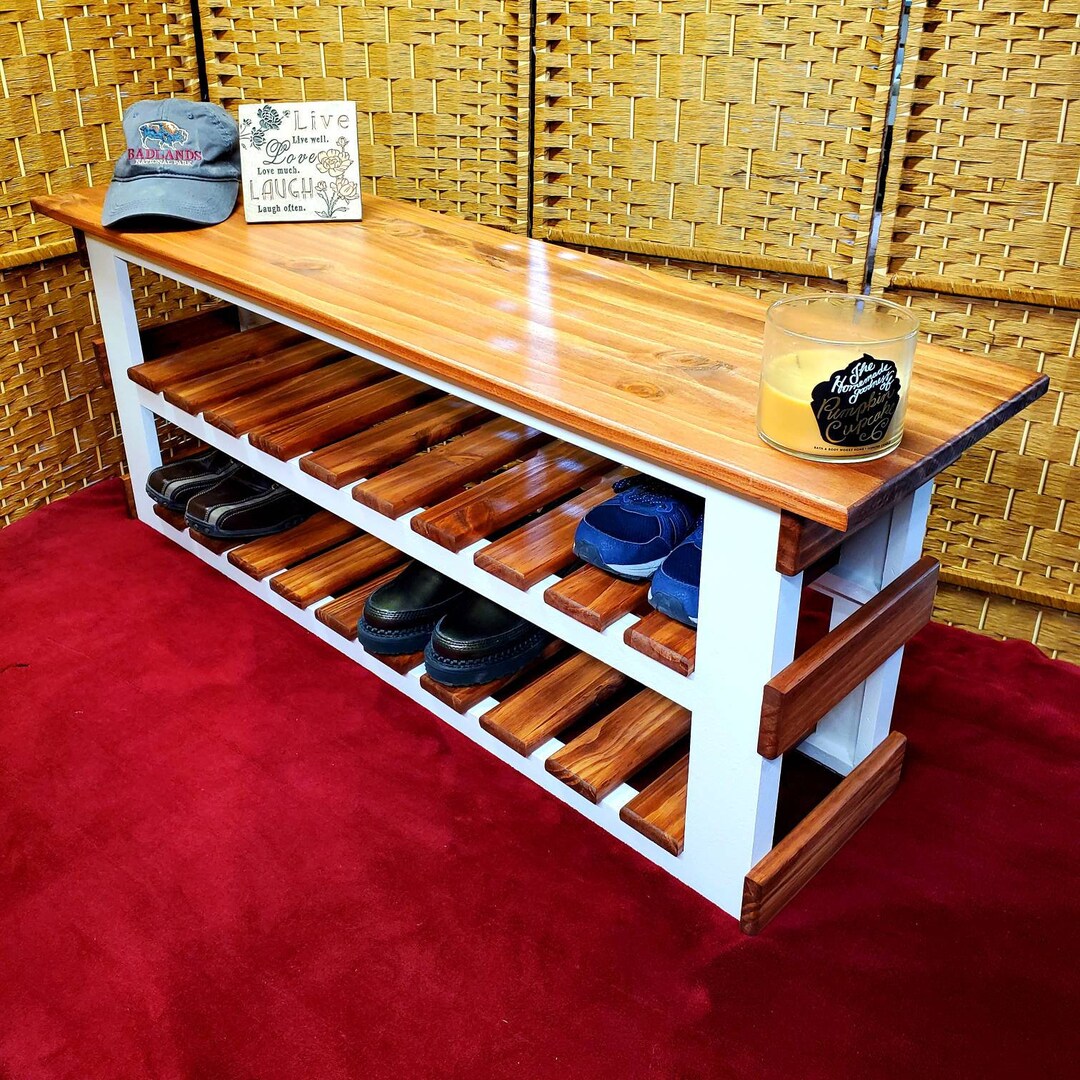 Handmade 40-inch Entryway Bench With Shoe Shelves: Custom Stain Options ...