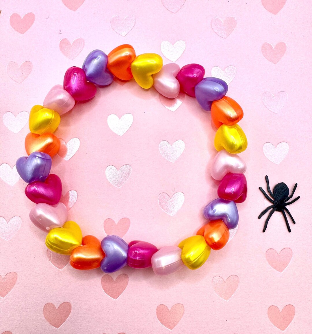 Pastel Pearl Queen of Hearts Retro Stretch Bracelet Goth Kandi Inspired ...