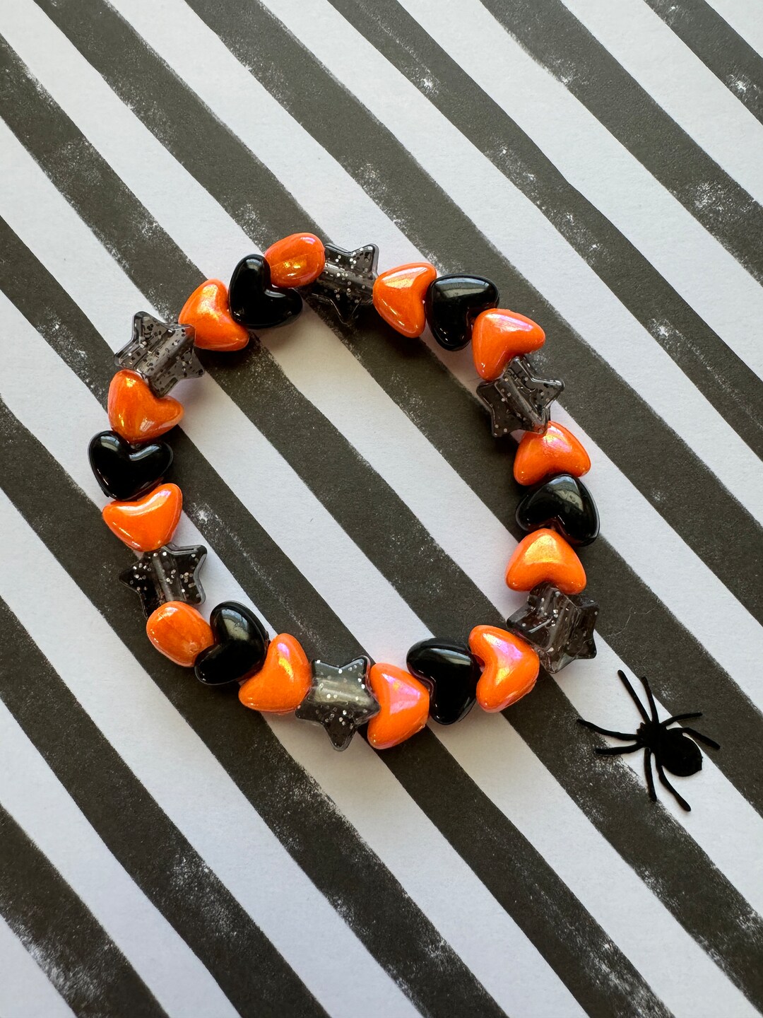 SPOOKY Halloween Hearts Retro Stretch Bracelet Goth Kandi Inspired Pony ...