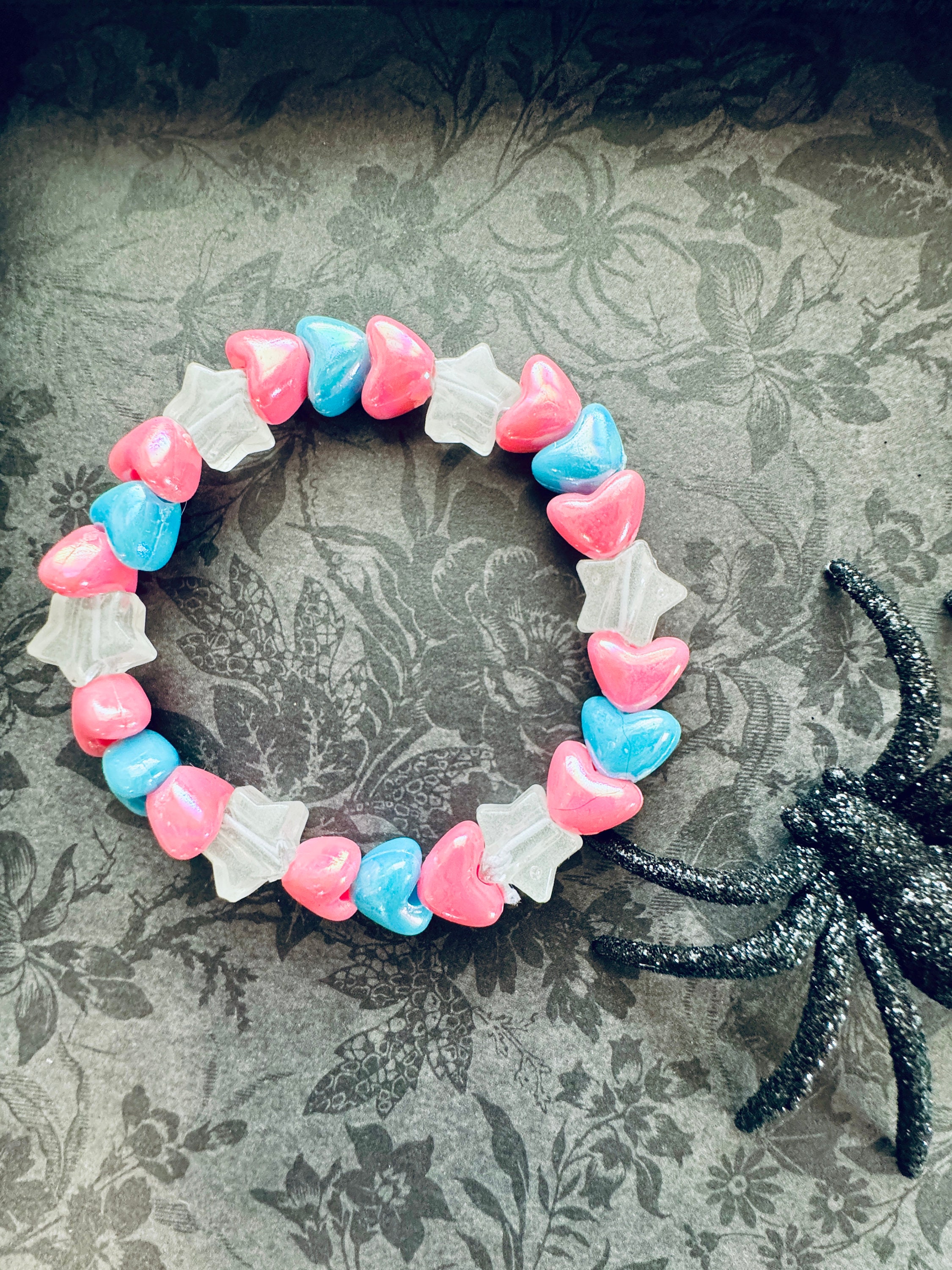 MAGIC Star Pink and Blue Heart Stretch Bracelet Goth Kandi Inspired ...