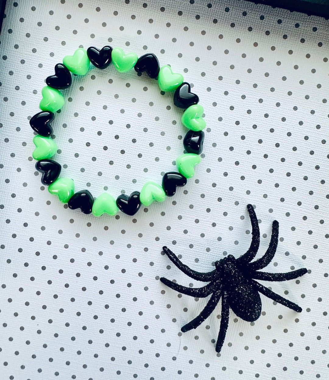 ELDER Emo Black and Green Heart Stretch Bracelet Goth Kandi Inspired ...