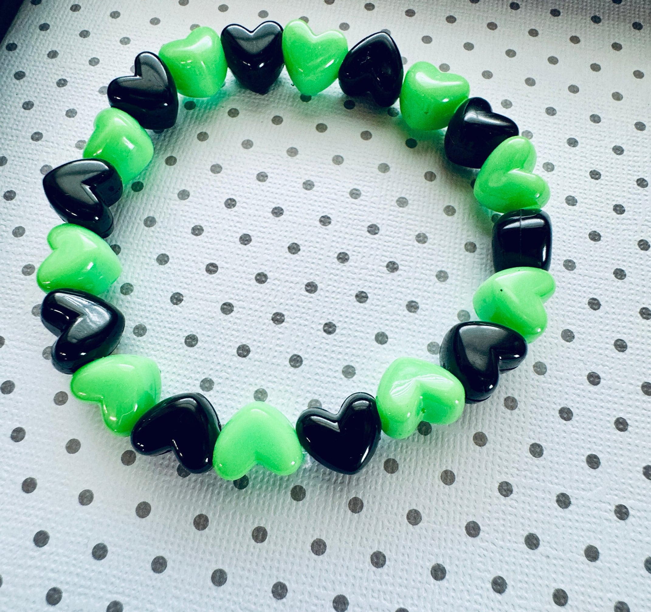 ELDER Emo Black and Green Heart Stretch Bracelet Goth Kandi Inspired ...