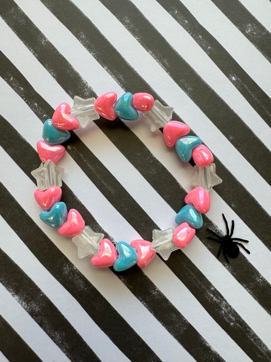 MAGIC Star Pink and Blue Heart Stretch Bracelet Goth Kandi Inspired ...