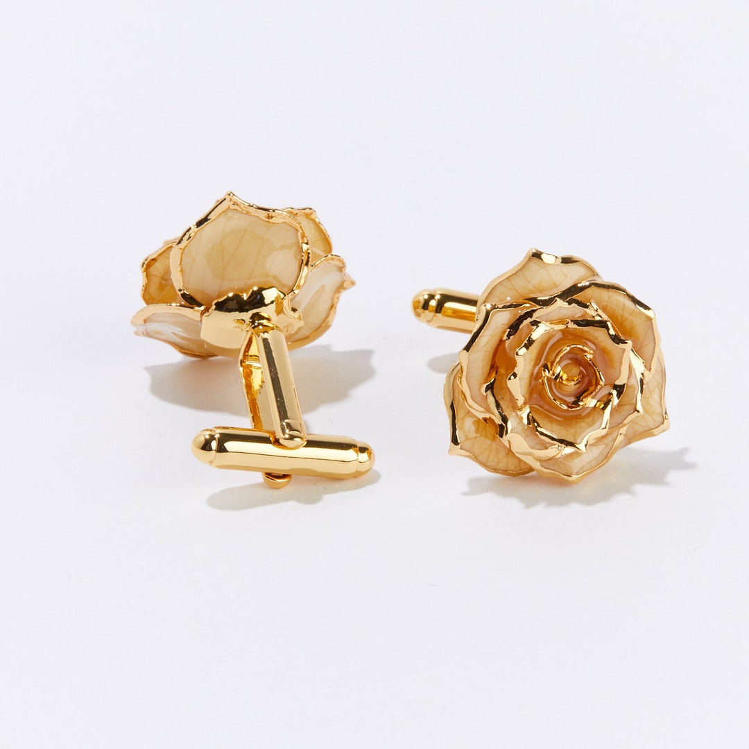 24K Gold Dipped Real Rose Cuff Links: Sweet Pear & Cinnamon - Etsy