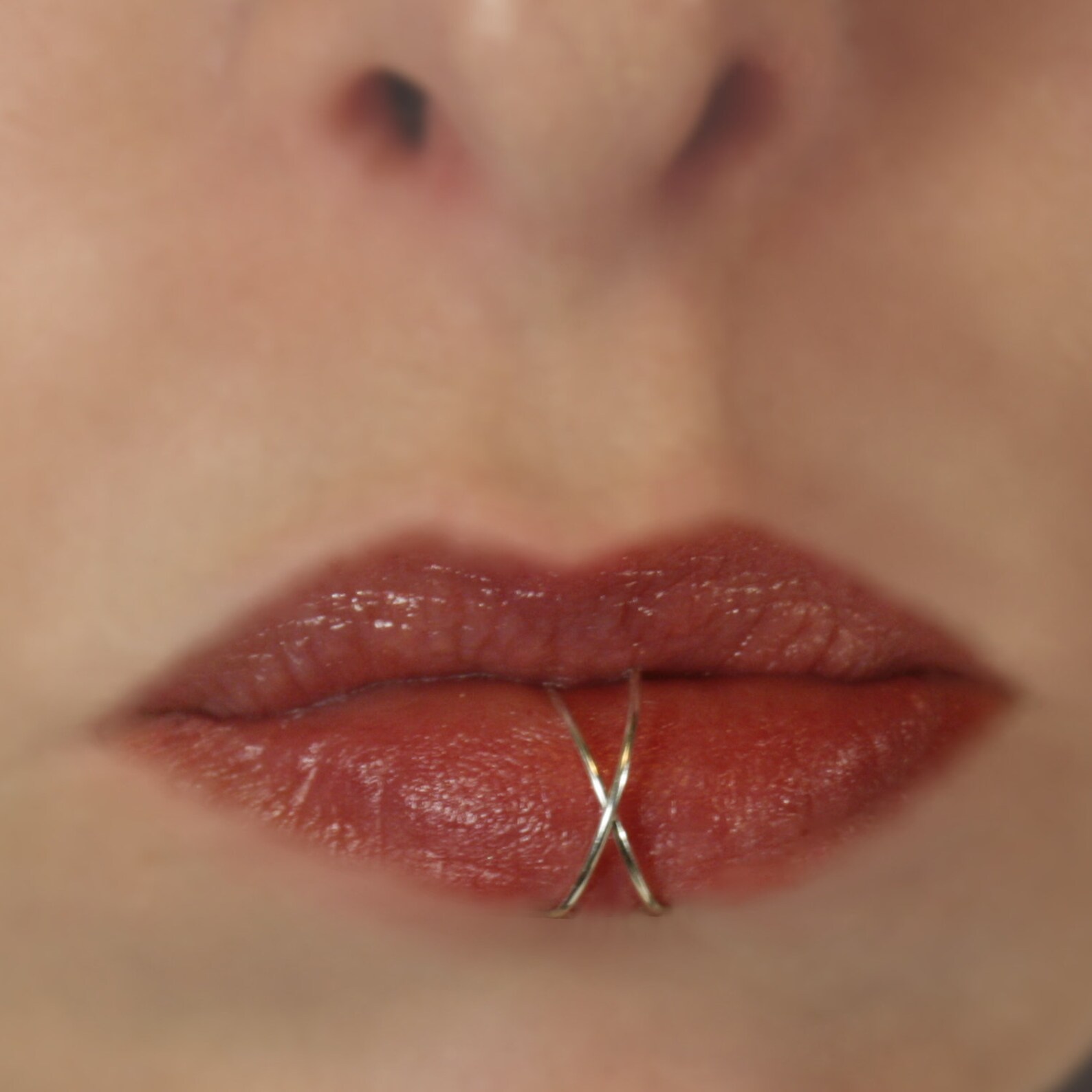 Fake Lip Ring Cross Lip Ring gold Silver Rose Gold. - Etsy