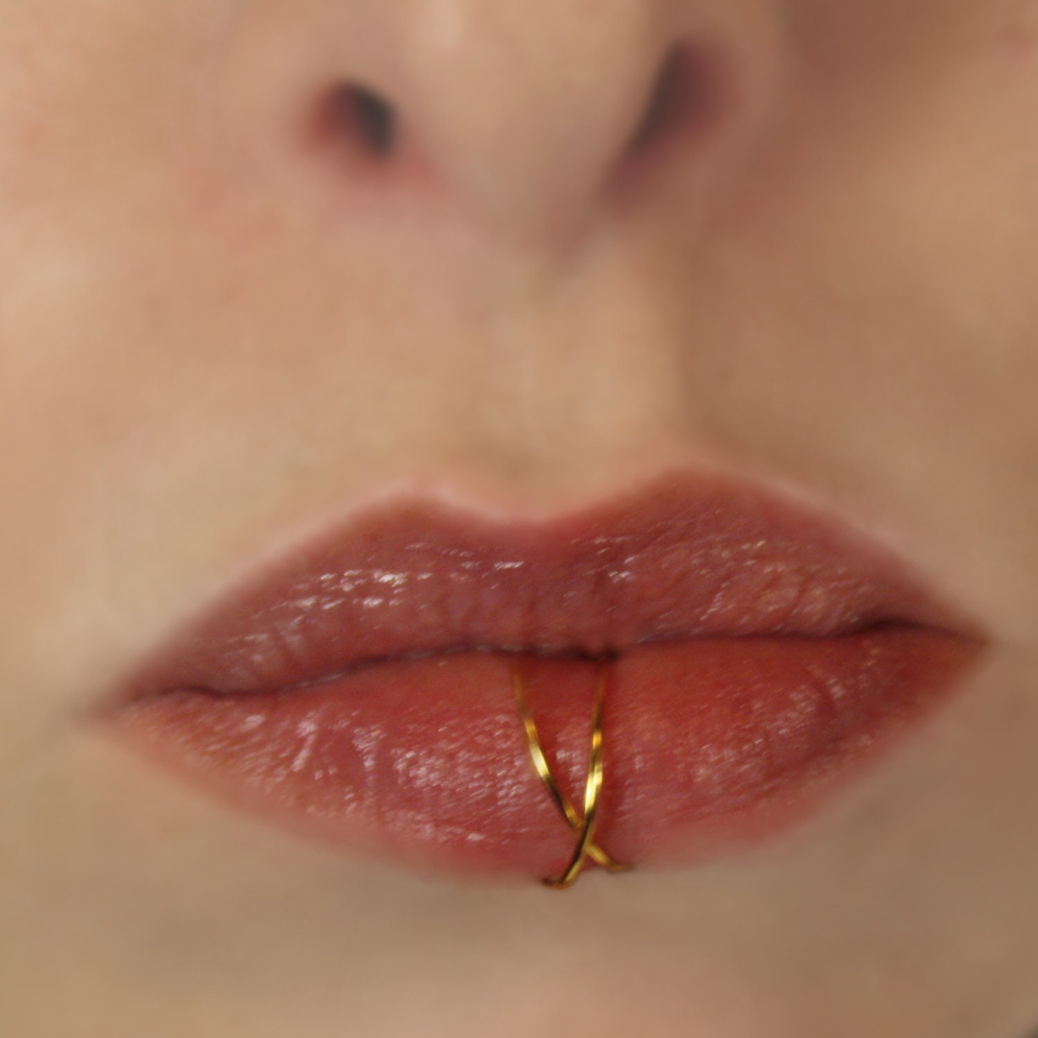 Fake Lip Ring Cross Lip Ring gold Silver Rose Gold. - Etsy