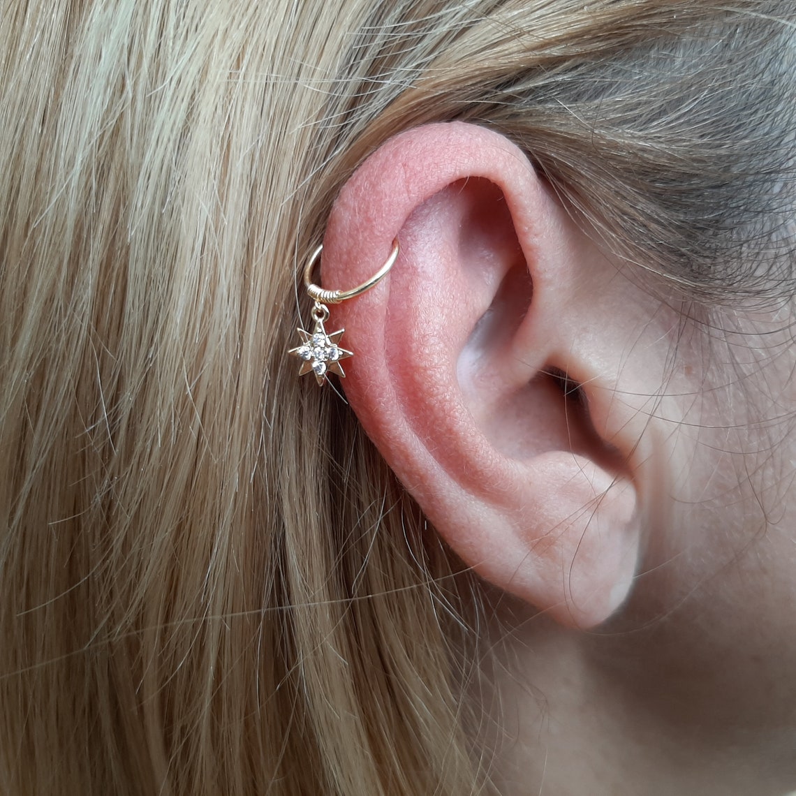 Gold Filled helix earring with star pendant. | Etsy