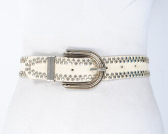 Studded White Leather Belt - Etsy