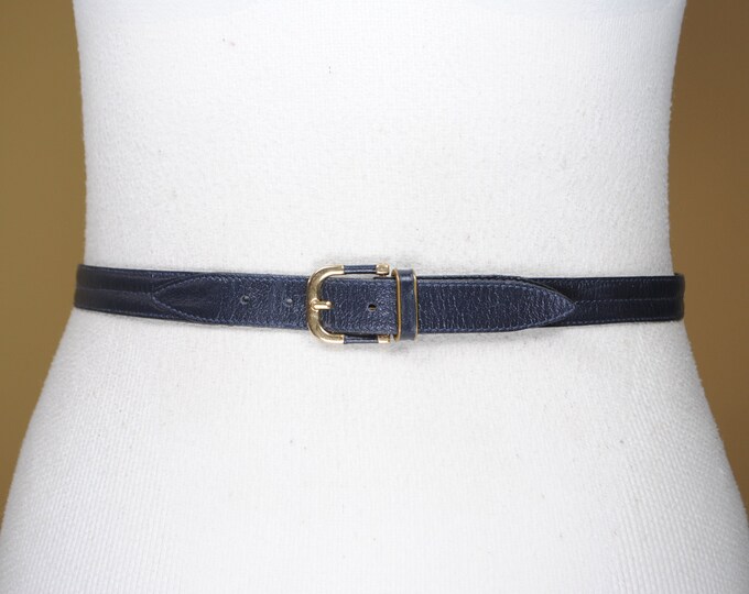 Skinny Blue Leather Belt, Women, Old Money Quiet Luxury, Gold Buckle ...