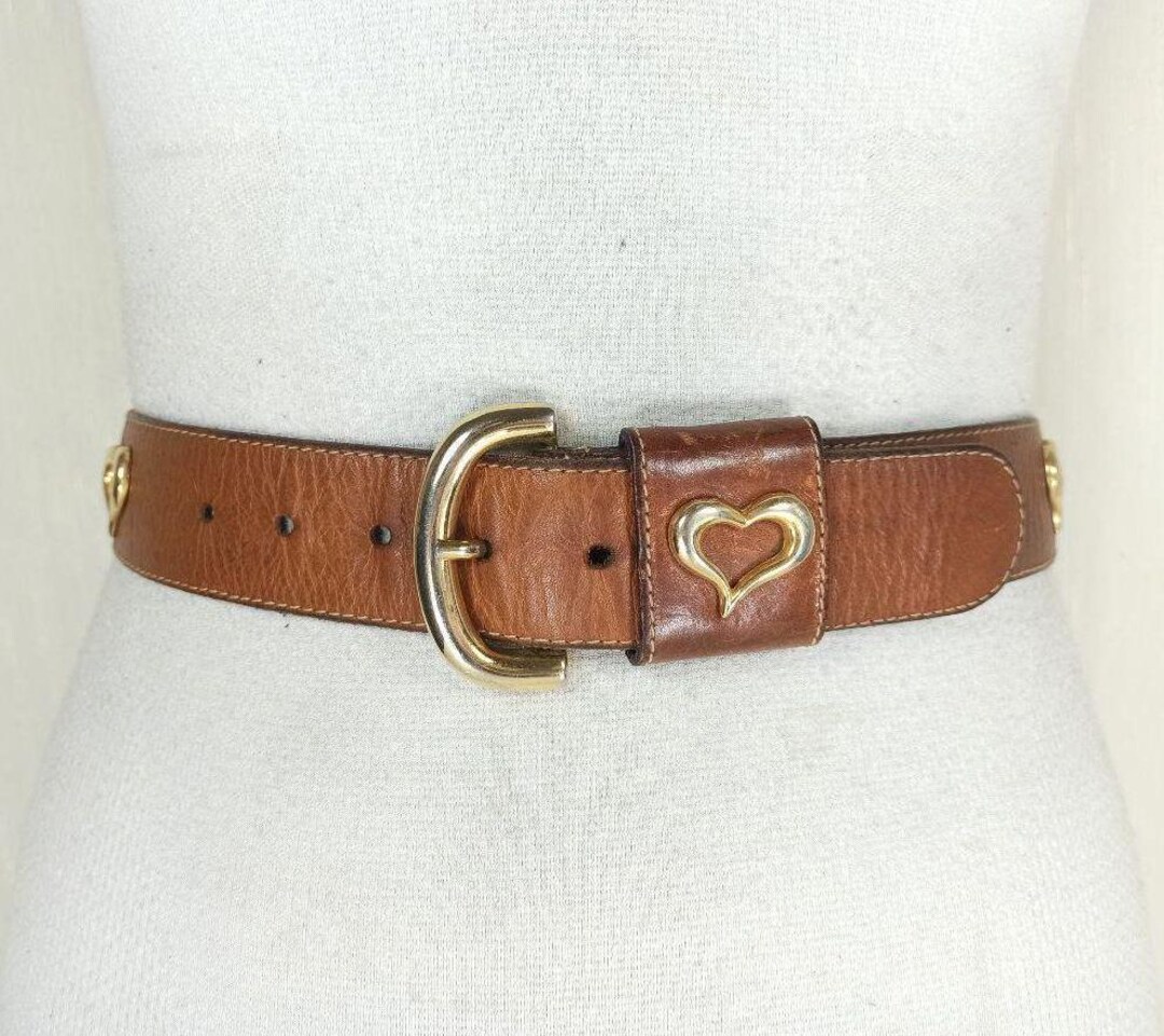 FURLA Heart Bling Belt, VINTAGE, Tan Brown Leather Belt for Women ...
