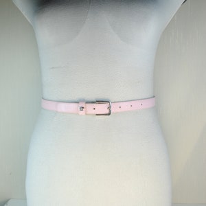 Skinny Washed Pink Belt, Light Pink Genuine Leather Belt, Women, Silver ...