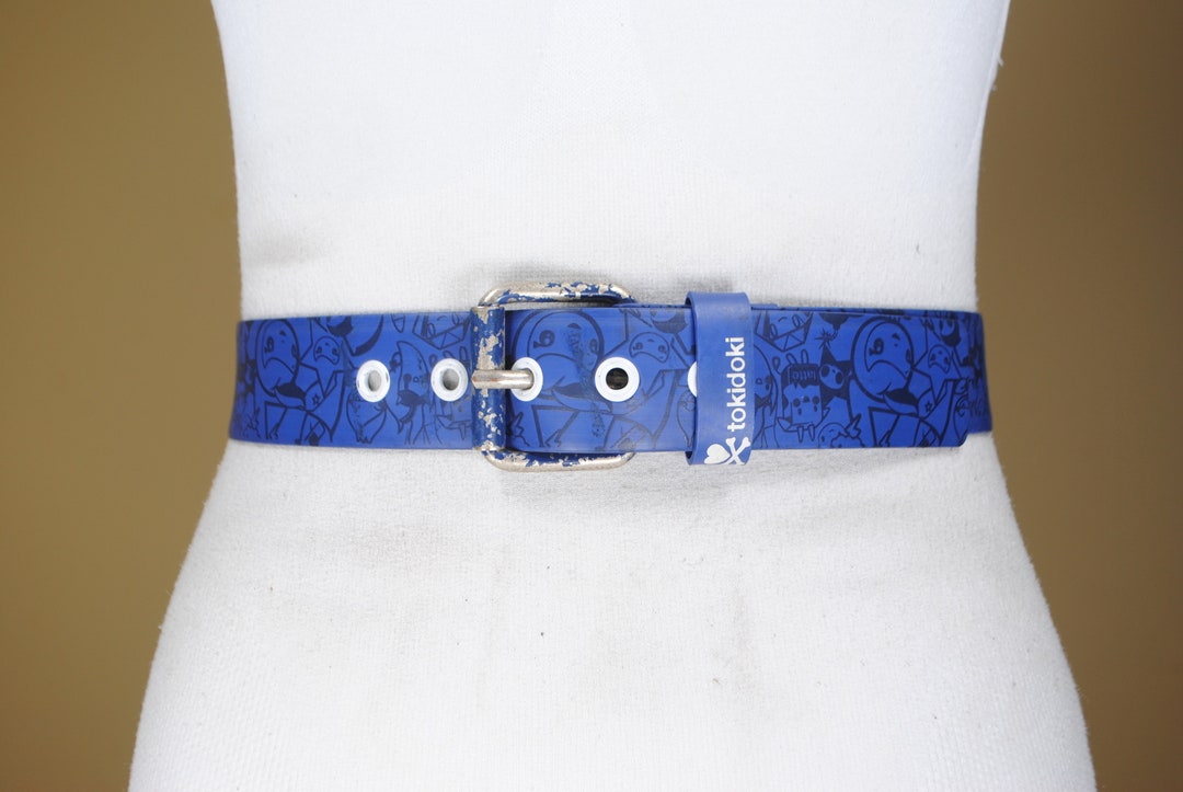 Y2K Riveted Anime Belt, Electric Blue Vinyl Belt, Graphics Kawaii ...