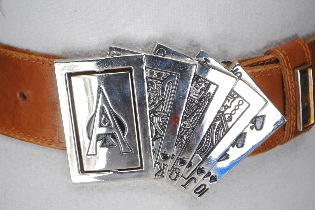 Deck of Cards Buckle, Brown Cognac Tan Leather Belt, Unisex Belt, Lucky ...