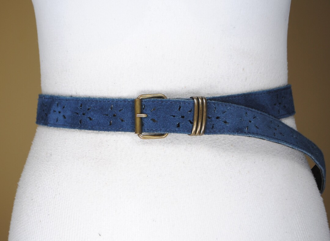 Blue Suede Belt, Cut Out Old Money Belt, Laser Cut Belt, Women, Vintage ...
