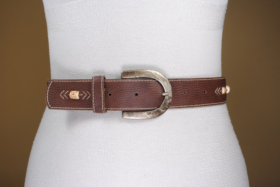 Brown Beaded Belt, Native Americans Style Belt, Vintage Vegan Leather ...
