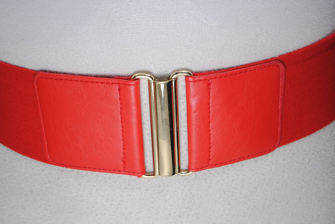 Wide Red Stretch Belt for Women. Elastic Corset. Gold Buckle,vegan ...
