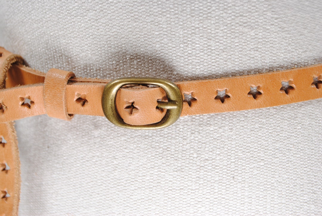 Laser Cut Star Belt, Skinny Tan Foxy Brown Belt, Cut Out Leather, Women ...