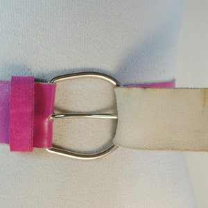 Wide Pink Fuchsia Belt, Genuine Leather Belt for Women, Rounded Silver ...