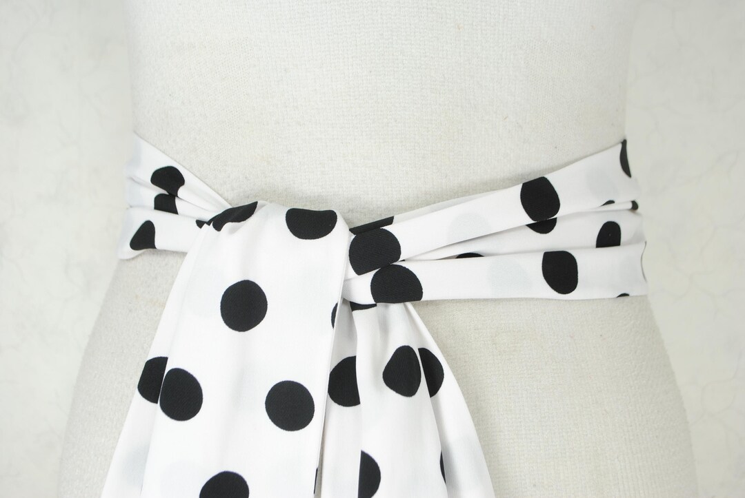 White Dotted Fabric Belt, Black White Belt, Wide Tie up Fabric Belt ...