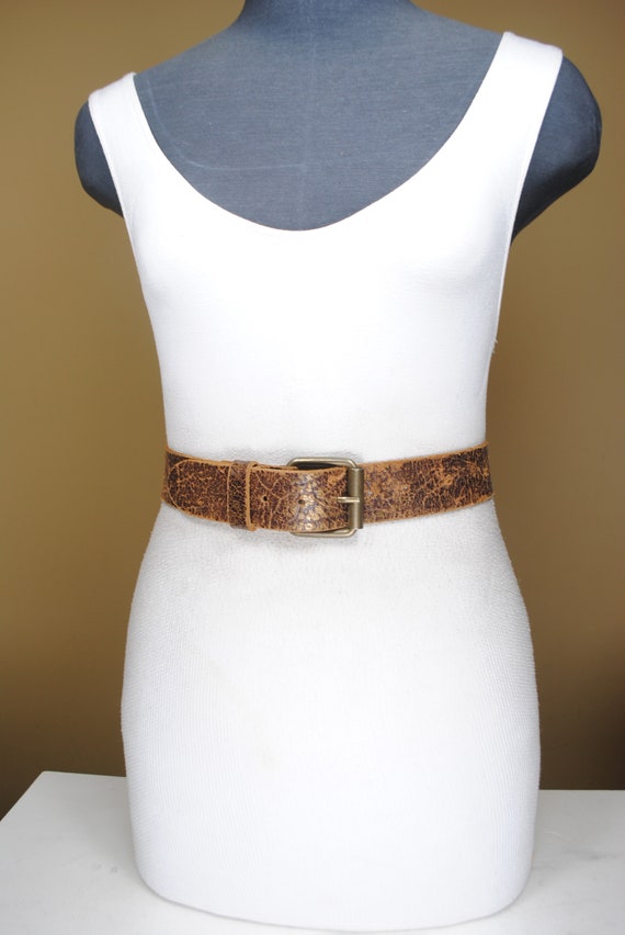 Bronze Metallic Leather Belt. Rustic Brown Cracked Le… - Gem