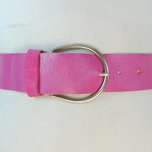 Wide Pink Fuchsia Belt, Genuine Leather Belt for Women, Rounded Silver ...