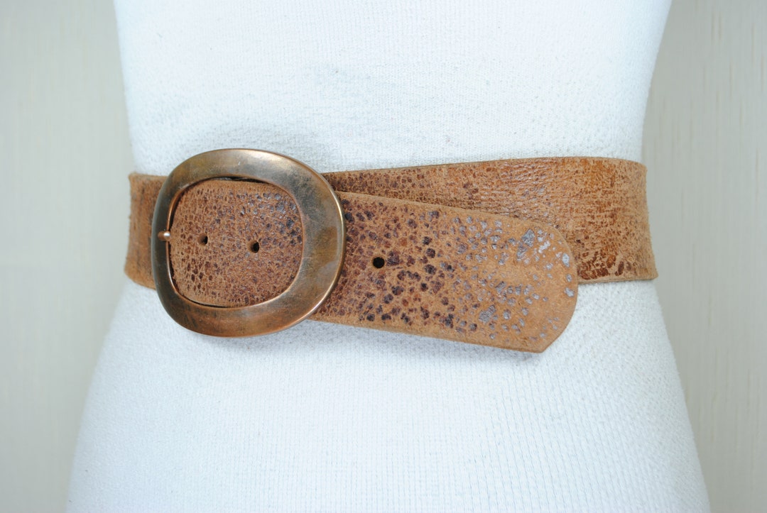 Rustic Brown Cracked Thick Leather Belt, 90s Vintage Hip, 2" Wide Tan ...
