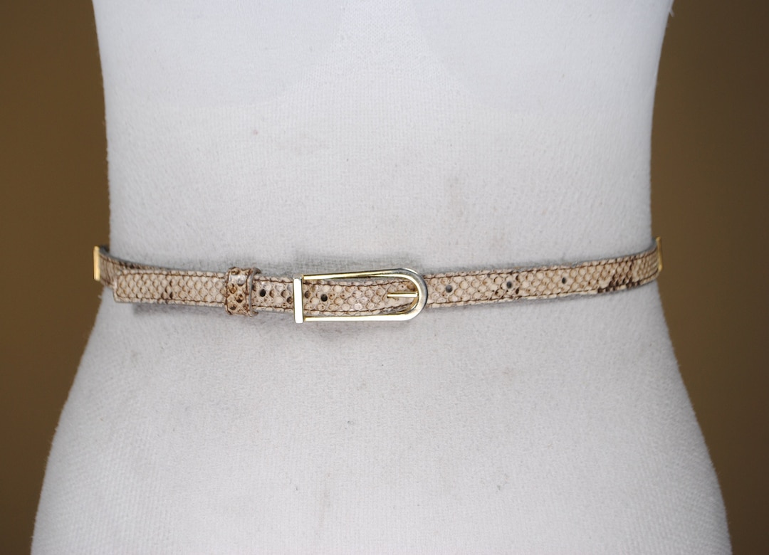 Skinny Beige Snake Belt, Genuine Snakeskin Belt for Women, Snake Leather Belt, Gold Buckle ...