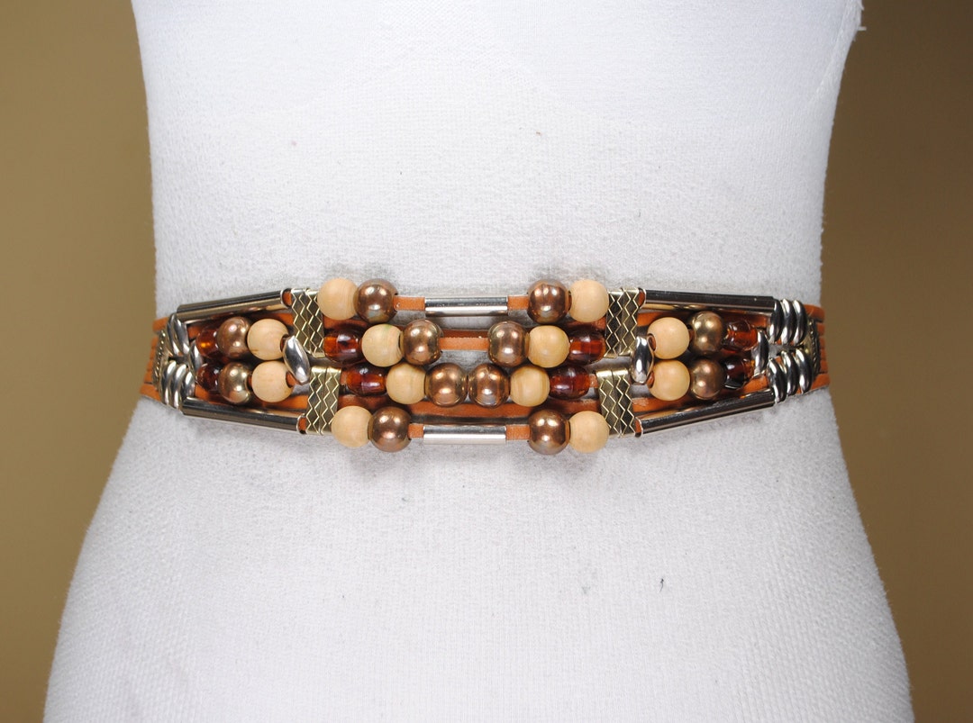 Ancient Egypt Style Belt, Tribal Wood Bead Belt, Women, Vintage Golden ...
