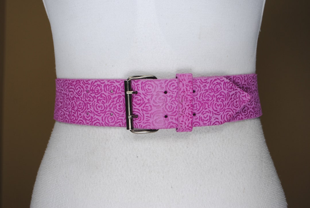 Purple Pink Floral Belt, Lilac Barbie Belt Double Prong Silver Buckle ...