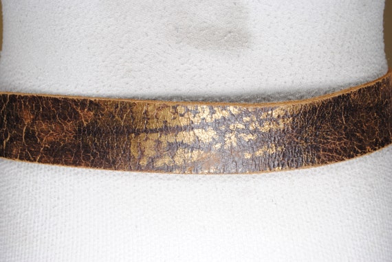 Bronze Metallic Leather Belt. Rustic Brown Cracked Le… - Gem
