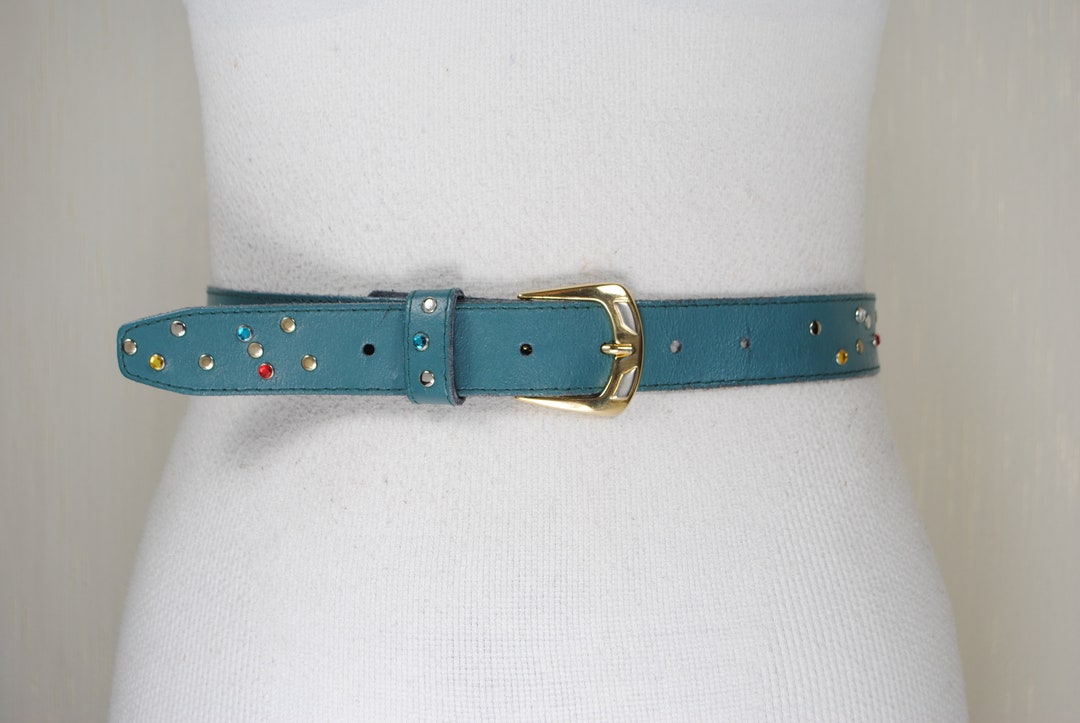 Vintage Studded Jeweled Cowboy Western Blue Belt, Leather Belt Women ...