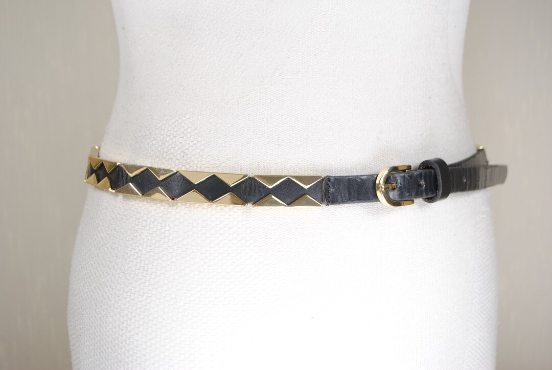Golden Chain Belt, Skinny Black Leather Belt With Gold Bling for Women ...