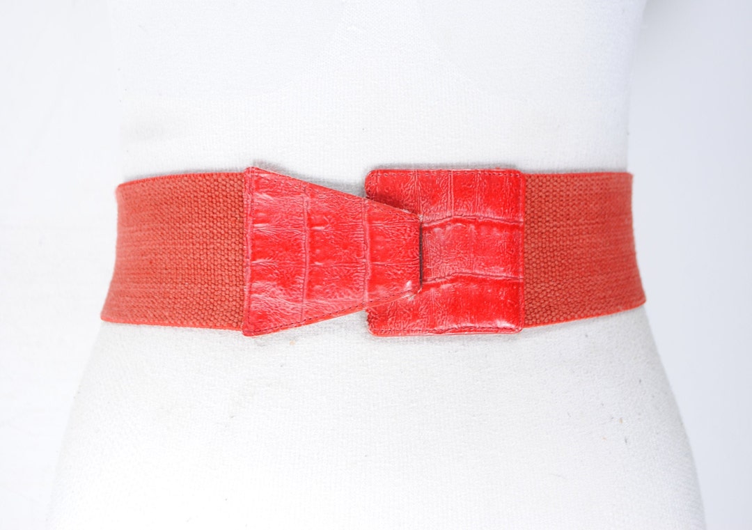 Red Stretch Belt Women. 90s Y2K Vintage, Croc Embossed Elastic Corset ...