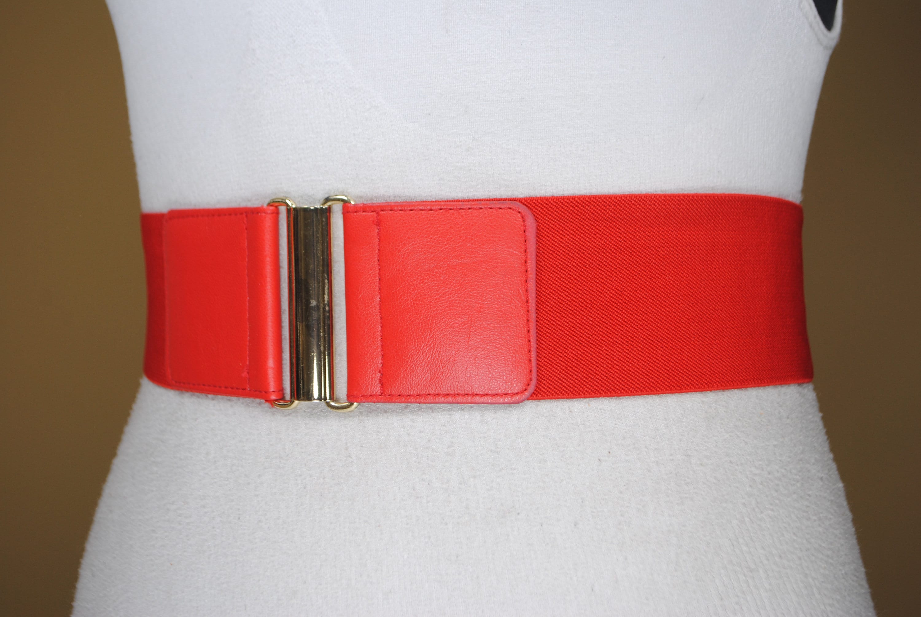 Wide Red Stretch Belt for Women. Elastic Corset. Gold Buckle,vegan ...