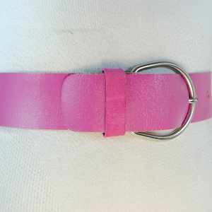 Wide Pink Fuchsia Belt, Genuine Leather Belt for Women, Rounded Silver ...