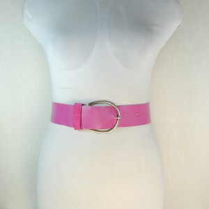 Wide Pink Fuchsia Belt, Genuine Leather Belt for Women, Rounded Silver ...